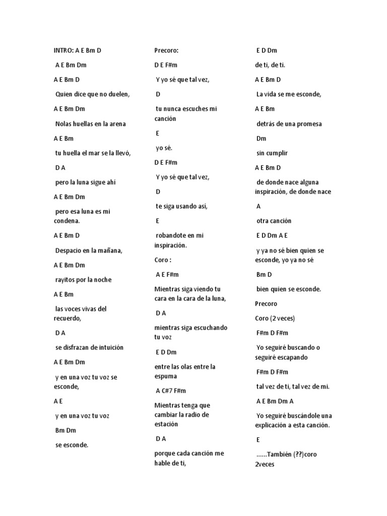 Letra de "Caraluna" de Bacilos | PDF | Ocio | Entretenimiento (general)