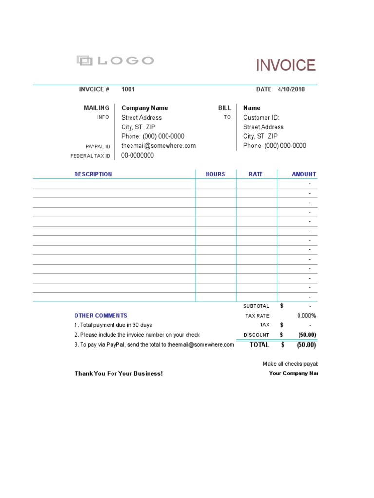 Hourly Service Invoice Template | PDF | Invoice | Payments