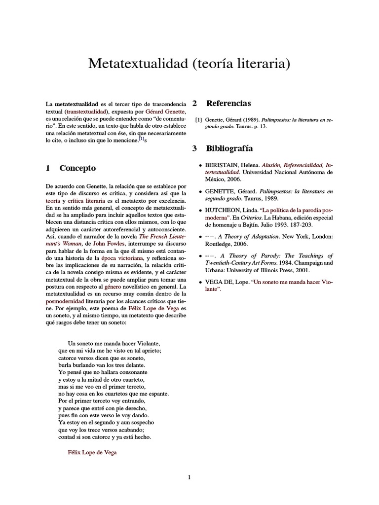 Metatextualidad (Teoría Literaria) | PDF | Literatura sobre literatura ...