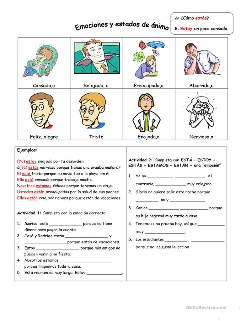 Emociones y Estados de Animo. Verbo Estar | PDF