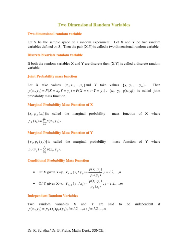 Two Dimensional Random Variable | PDF | Correlation And Dependence | Probability Theory