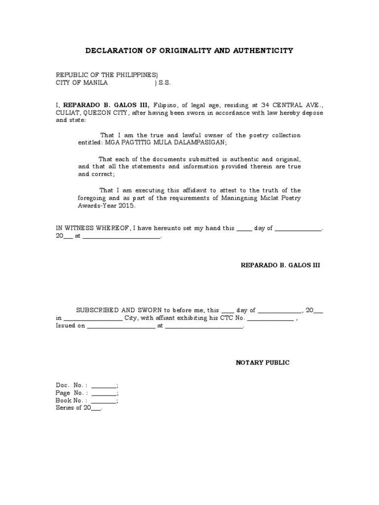 Declaration of Originality and Authenticity | PDF