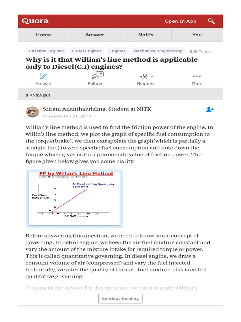 Why Is It That Willians Line Method Is Applicable Only To Diesel C I ...