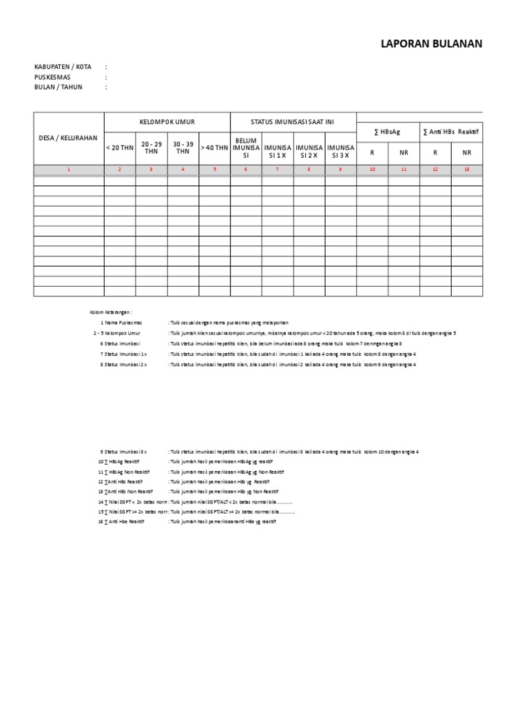 Format Laporan Bulanan Program Hepatitis Puskesmas | PDF