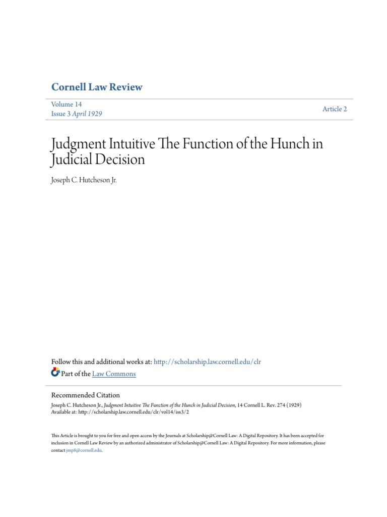 J.C. Hutcheson - Judgment Intuitive - The Function of The Hunch in ...