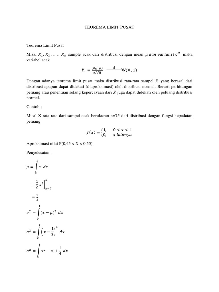 Teorema Limit Pusat dan Contoh Soal | PDF | Metode & Bahan Ajar