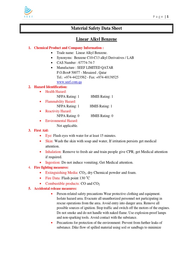 Lab Material Safety Data Sheet 2012 | PDF | Personal Protective Equipment | Physical Sciences