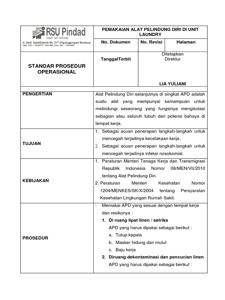 Panduan APD di Unit Laundry Bandung | PDF
