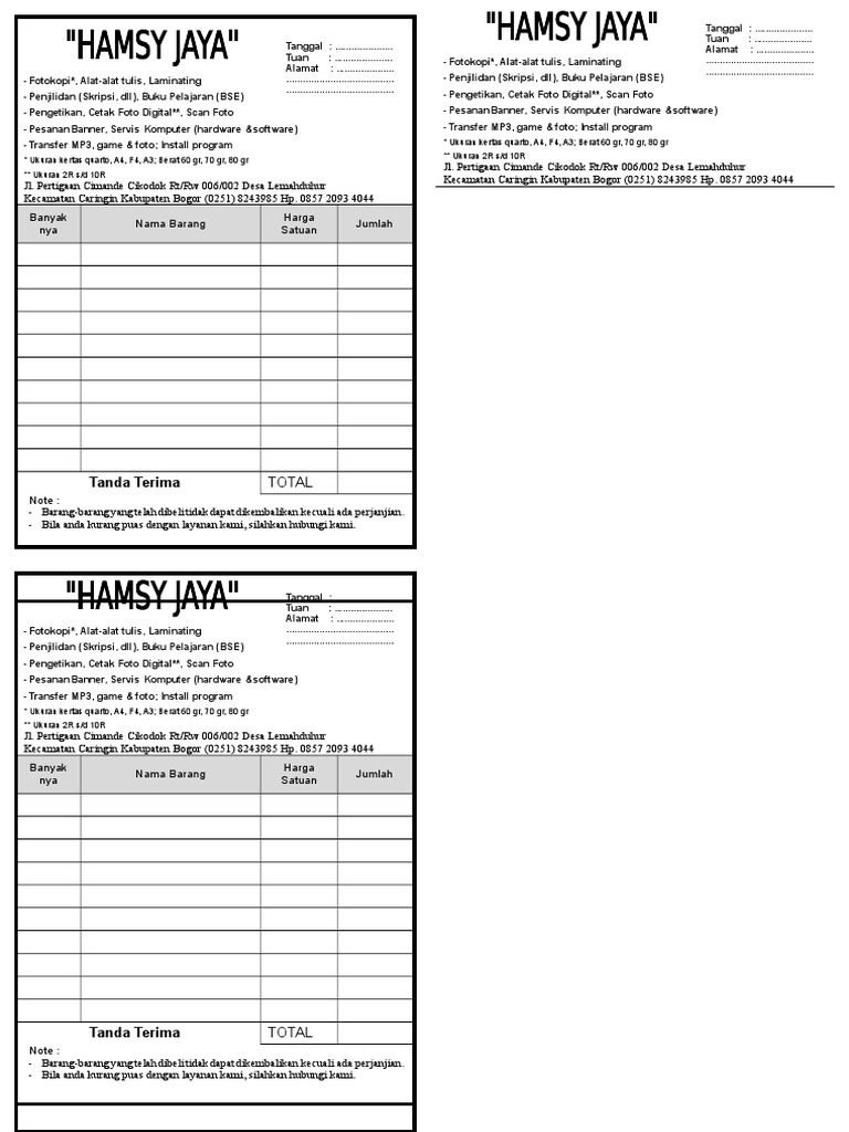 Contoh Nota Toko Sederhana | PDF