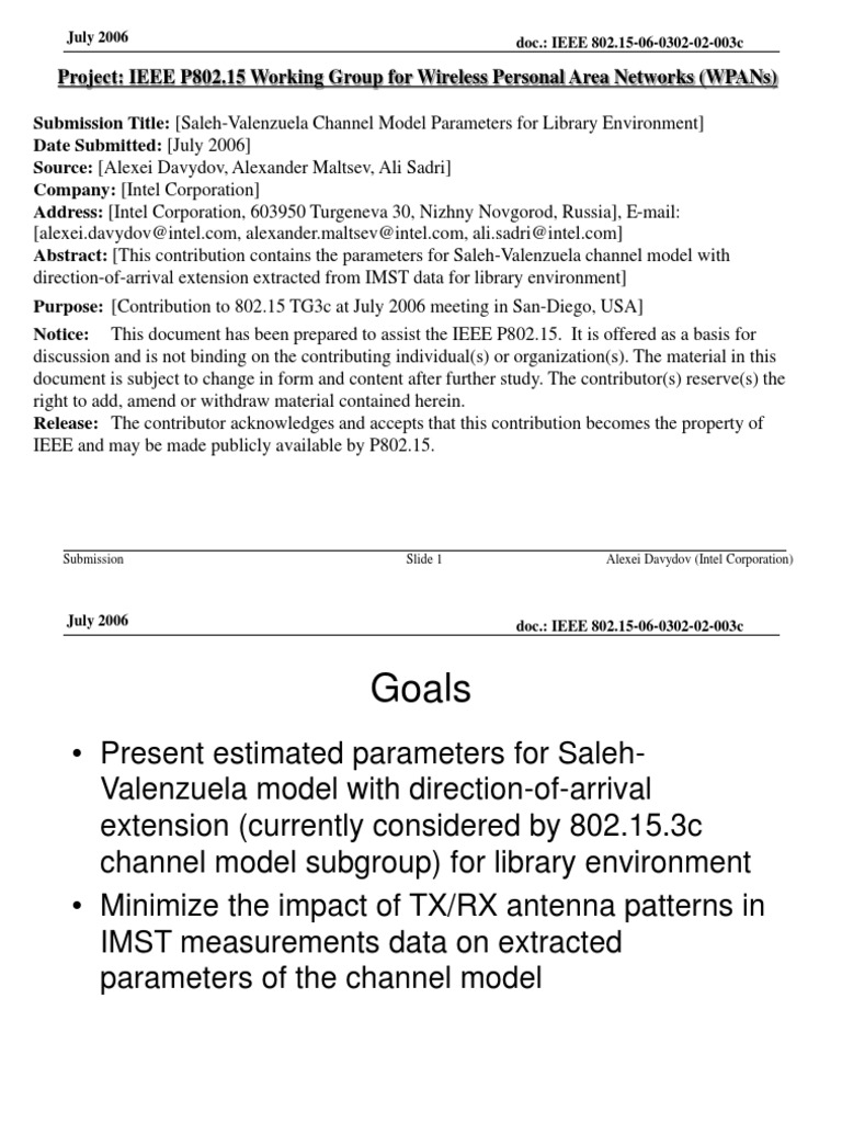 15 06 0302-02-003c Saleh Valenzuela Channel Model Parameters Library ...
