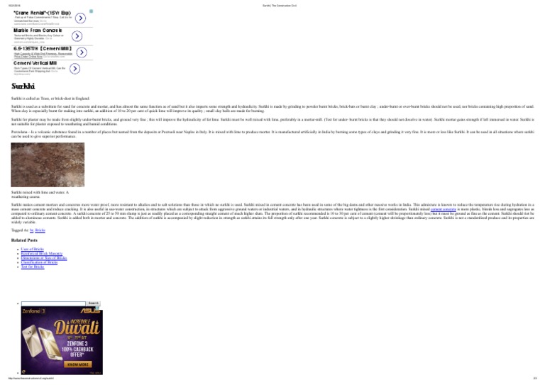 Surkhi: Key Building Material Insights | PDF | Lime (Material) | Concrete