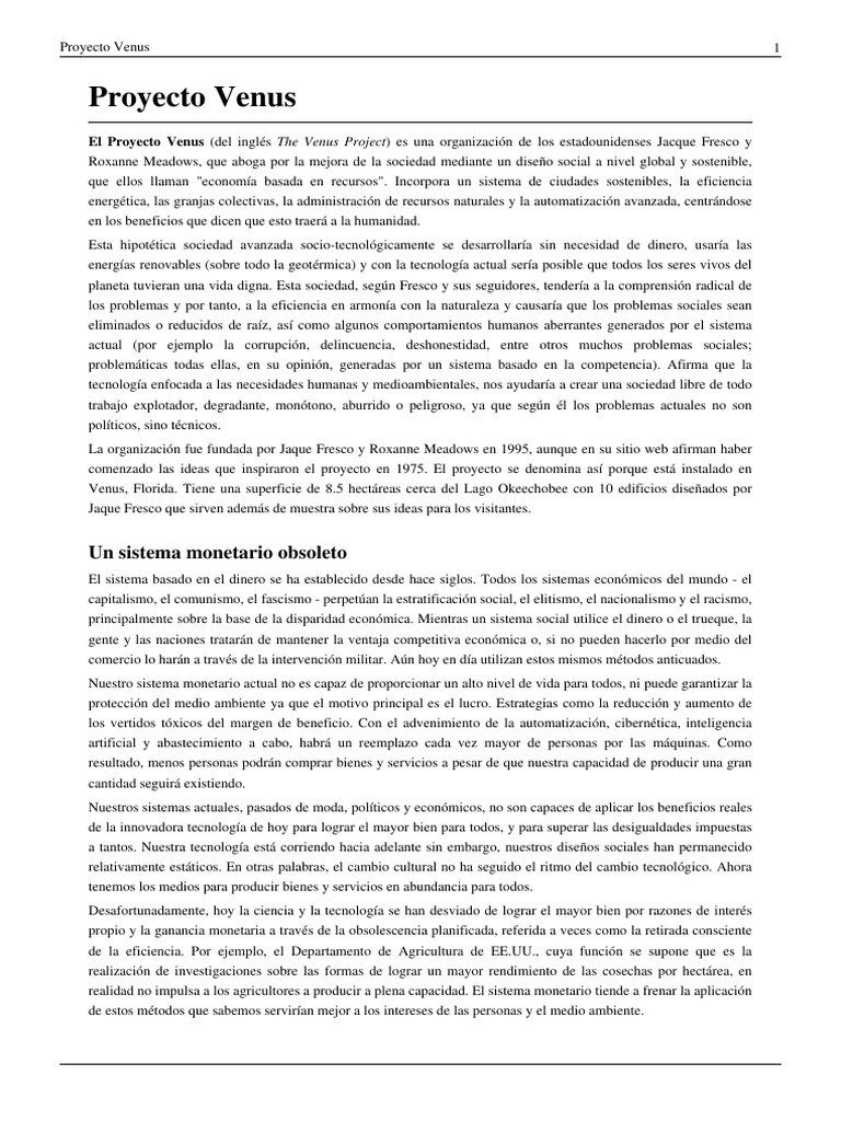 Proyecto Venus | PDF | Ciencias económicas | Política (general)