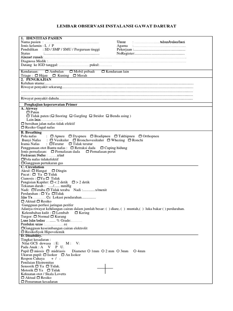 Form Observasi Igd | PDF | Pengembangan Diri