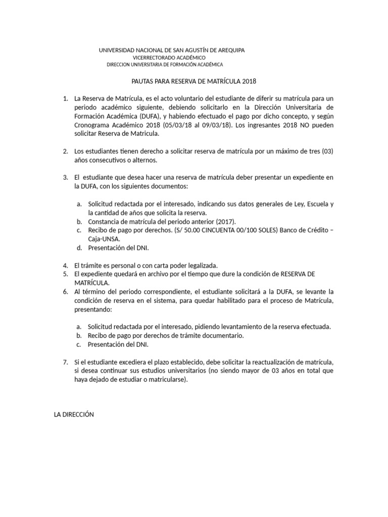 Pautas para Reserva de Matrícula 2018 | PDF | Crecimiento personal y ...