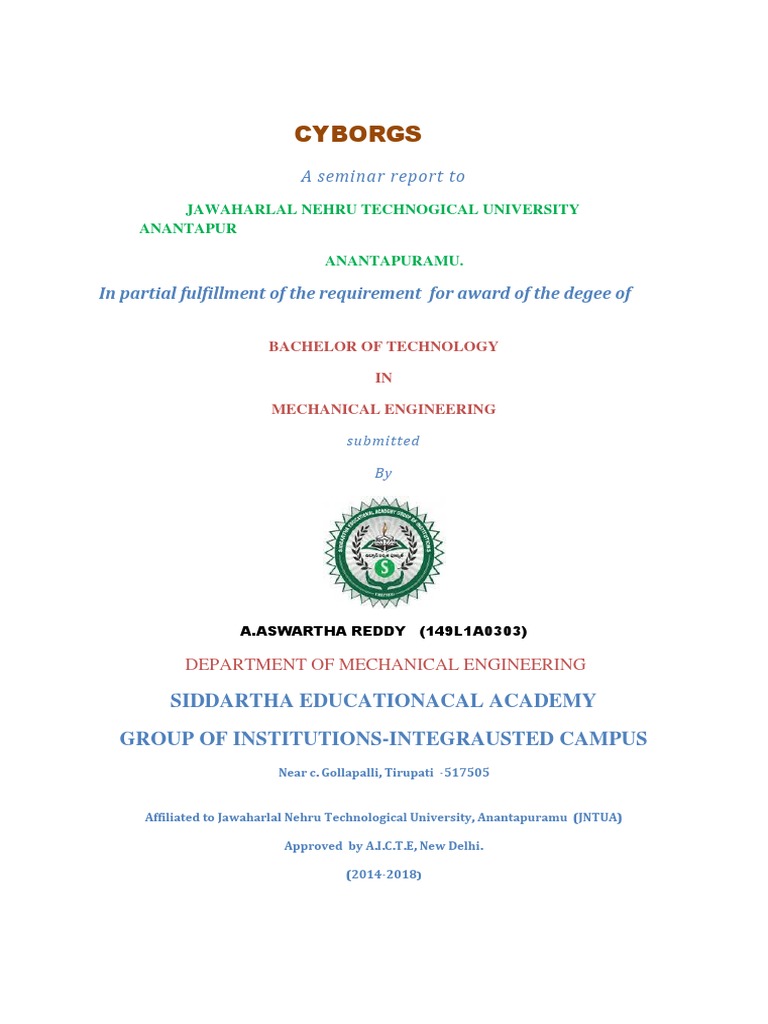 Cyborgs: in Partial Fulfillment of The Requirement For Award of The ...