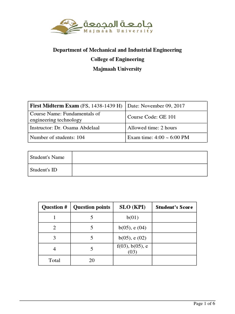 First Mid-Term, GE 101, F.S.2017-18 - Model Answer | PDF | Ultimate ...