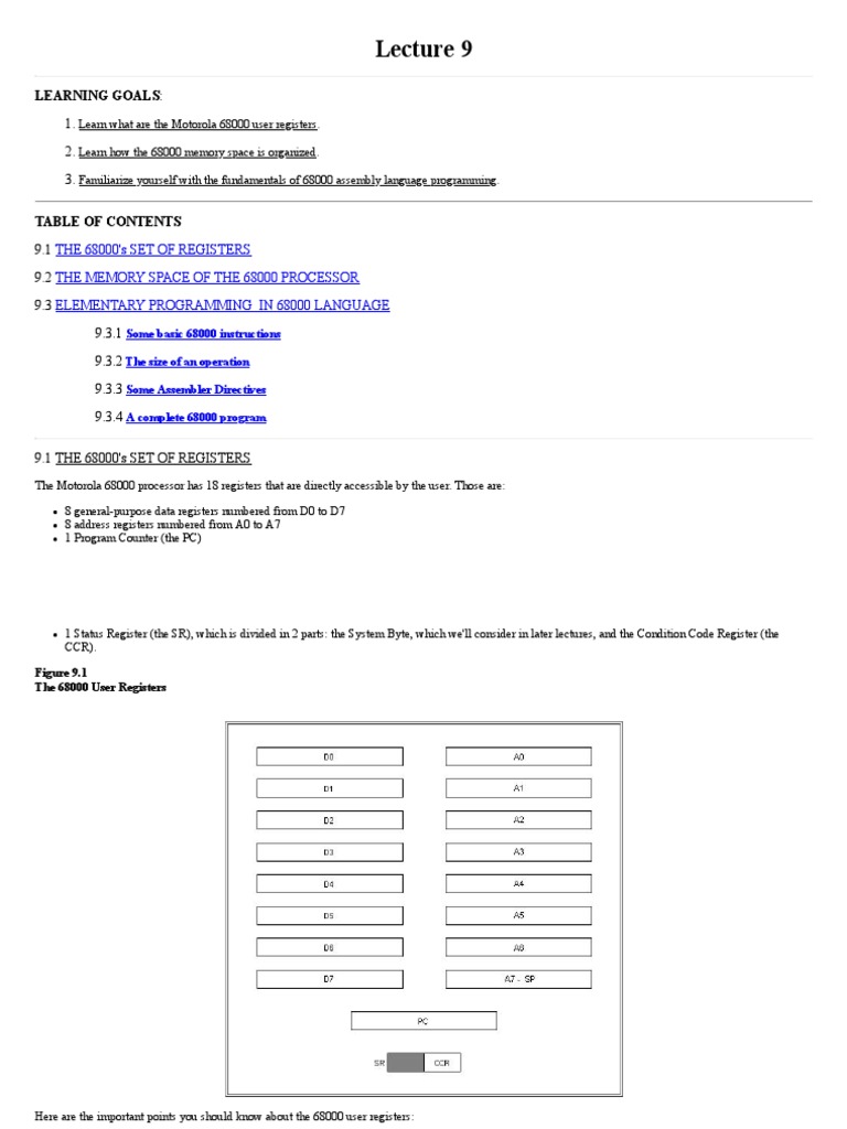 Lecture 9 - The Registers and The Memory of The 68000 Intro To 68000 ...