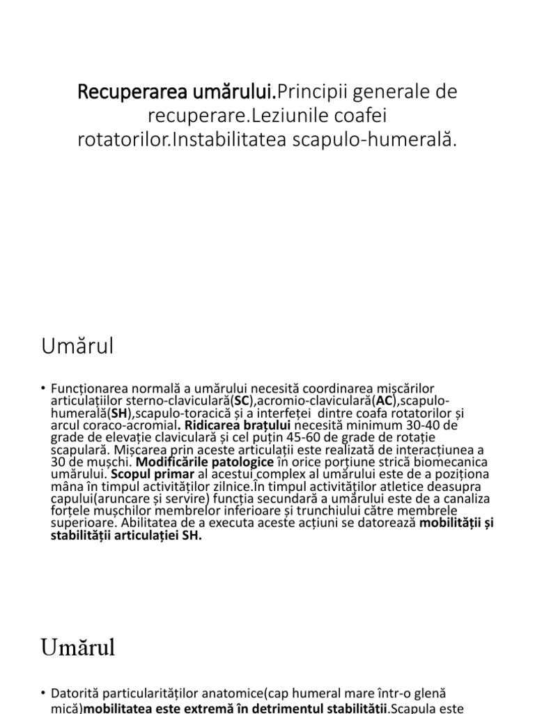 Recuperarea Umărului - Principii Generale de Recuperare - Leziunile ...