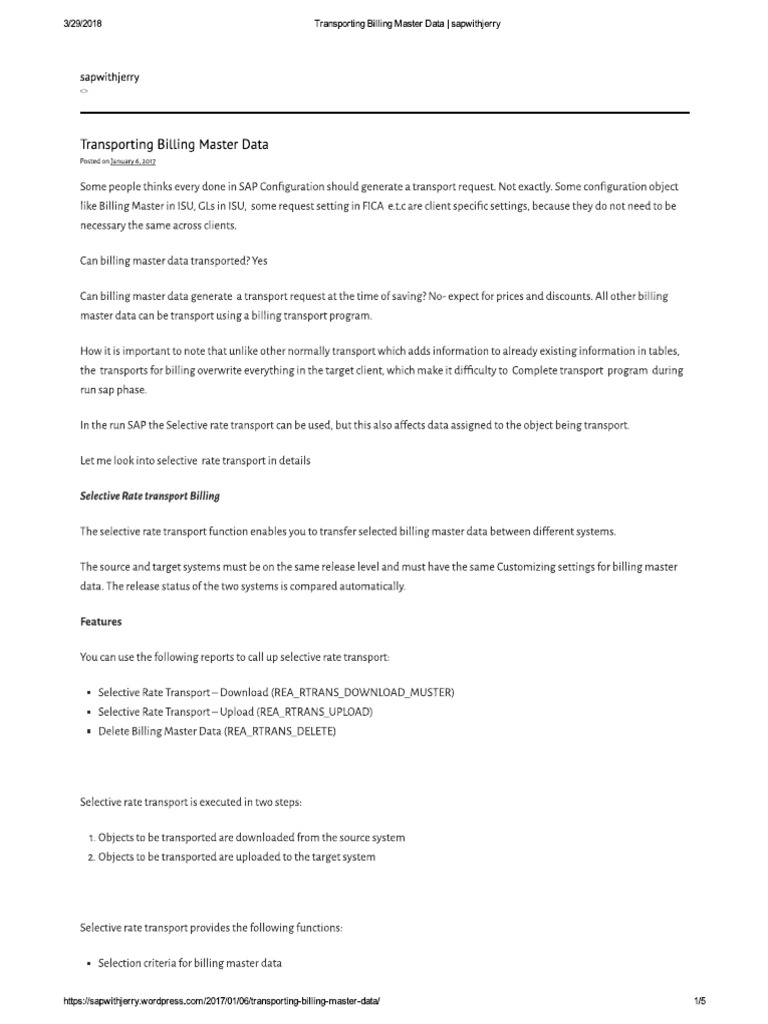 Transporting Billing Master Data | PDF