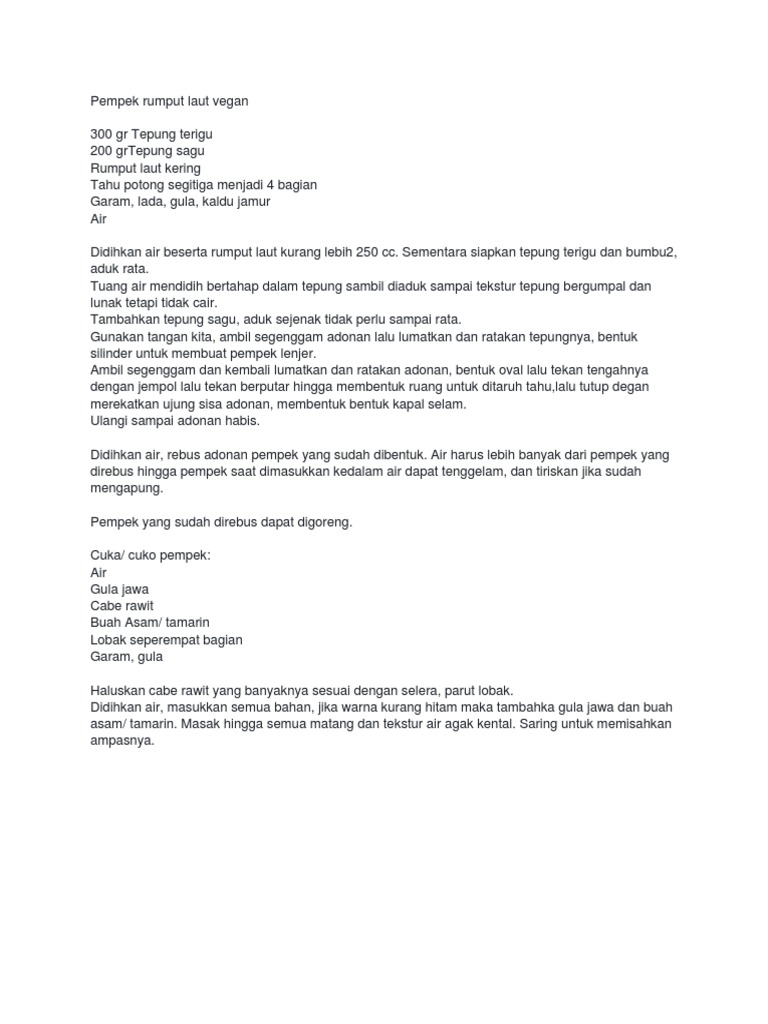 Resep Pempek Rumput Laut | PDF