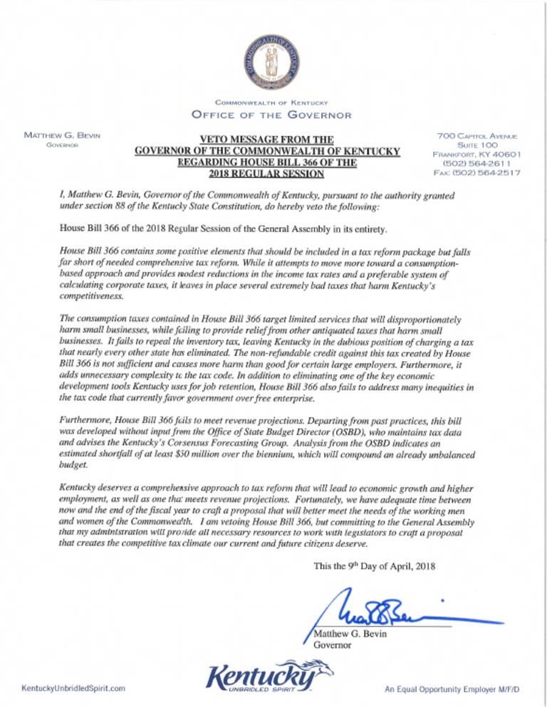 HB 366 Veto Message | PDF