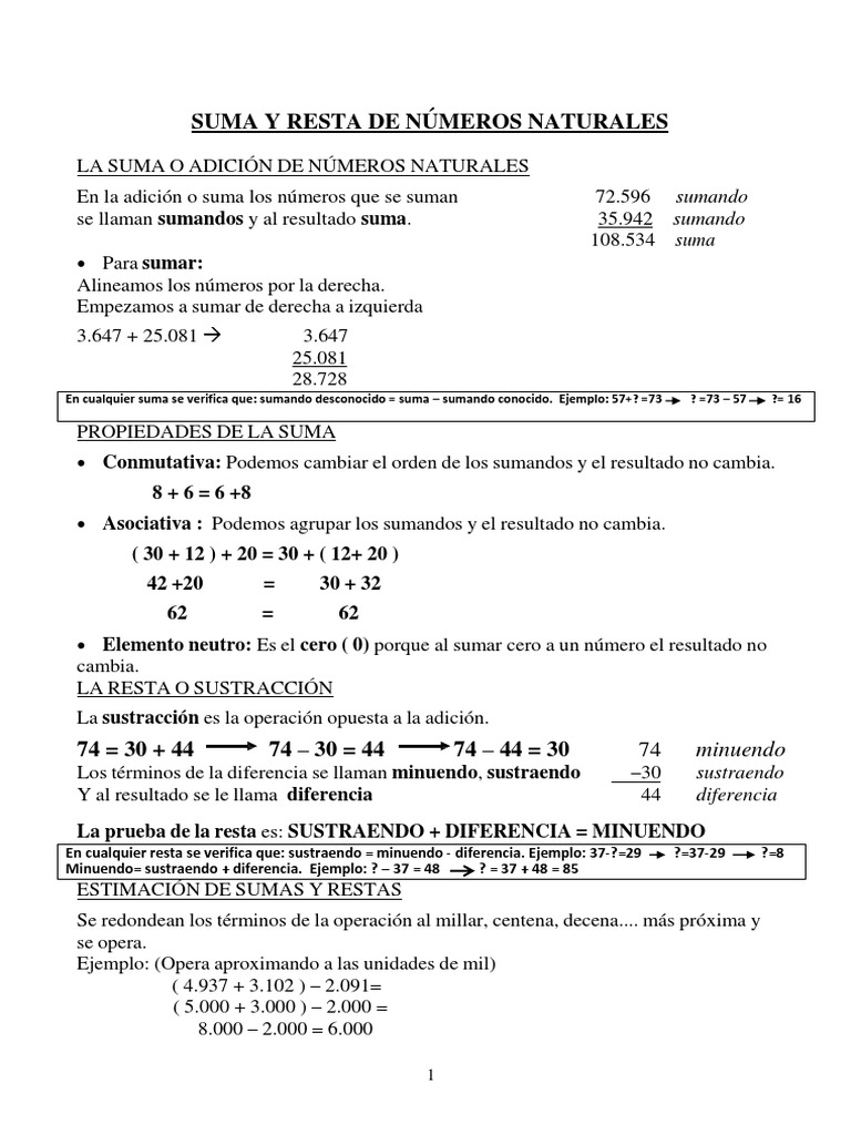 Unidad 2 Suma y Resta | PDF | Sustracción | Matemática Elemental
