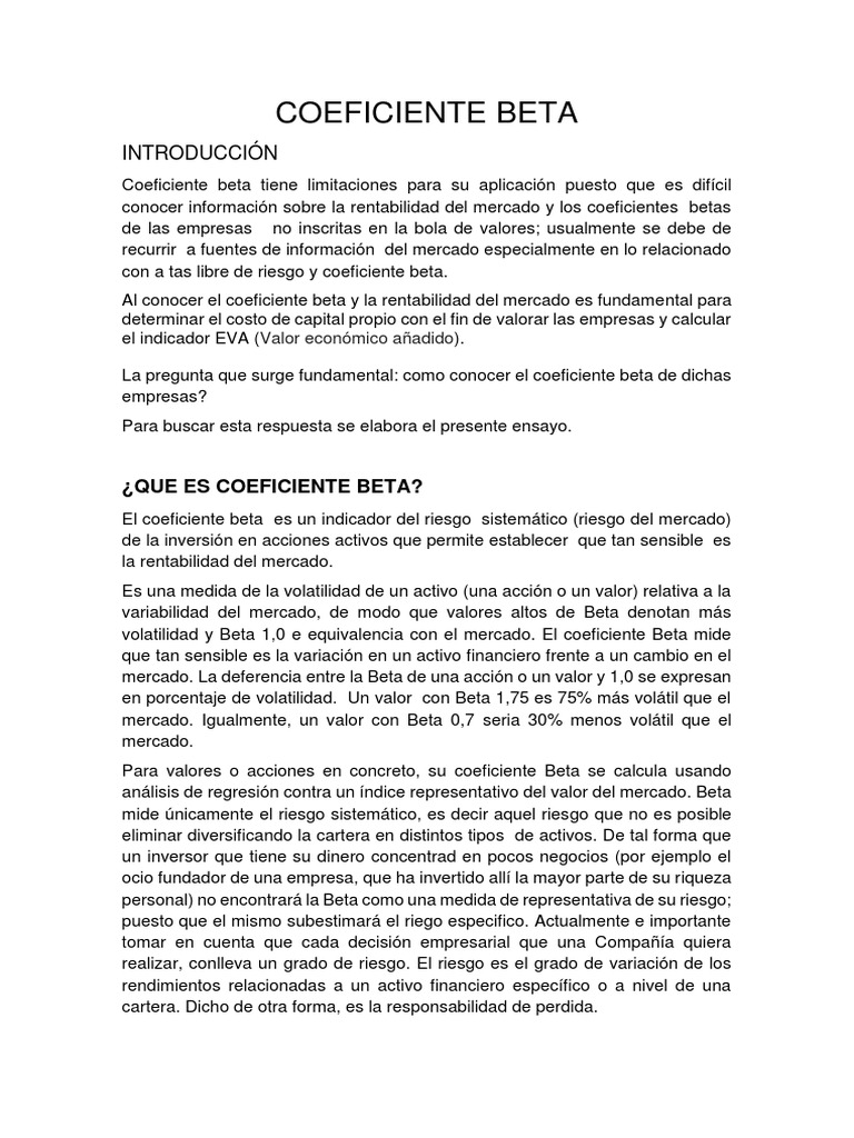 Que Es Coeficiente Beta | PDF | Compartir (Finanzas) | Apalancamiento (Finanzas)