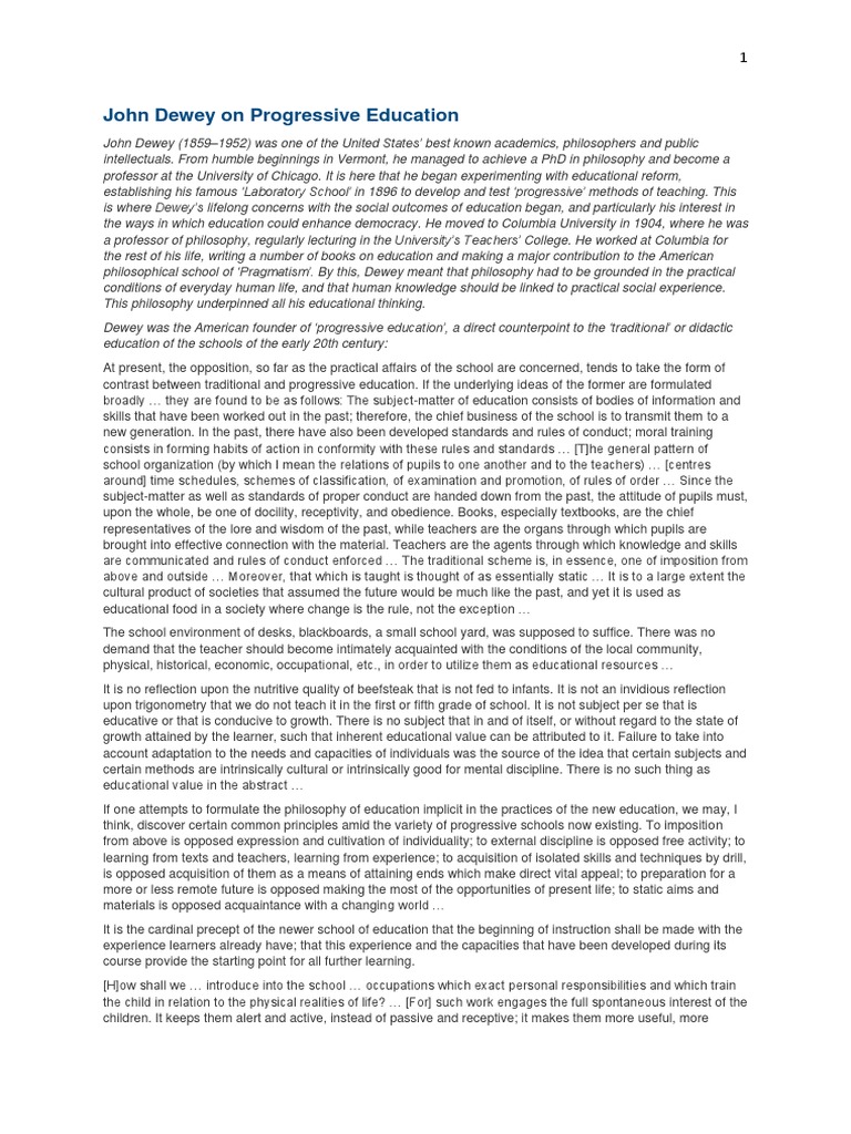 John Dewey On Progressive Education | PDF | John Dewey | Change