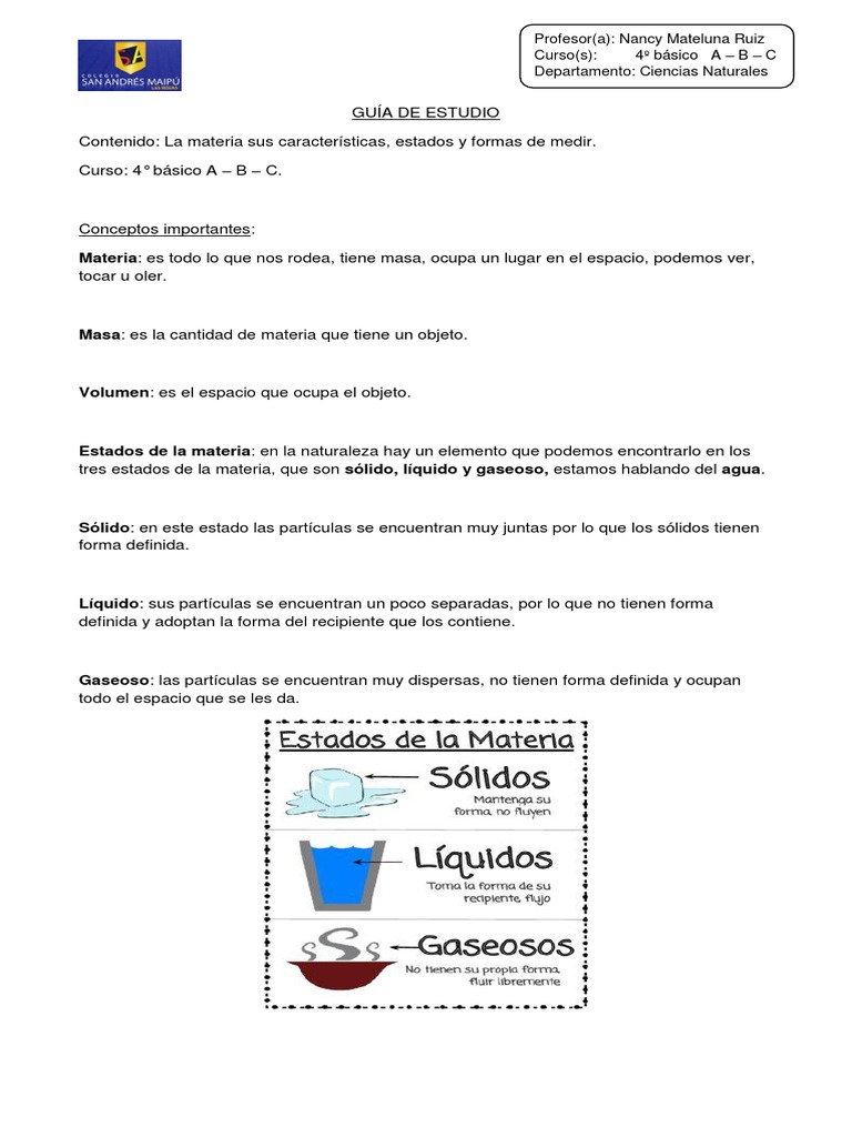 Guia de Estudio La Materia y Sus Estados | PDF | Volumen | Gases