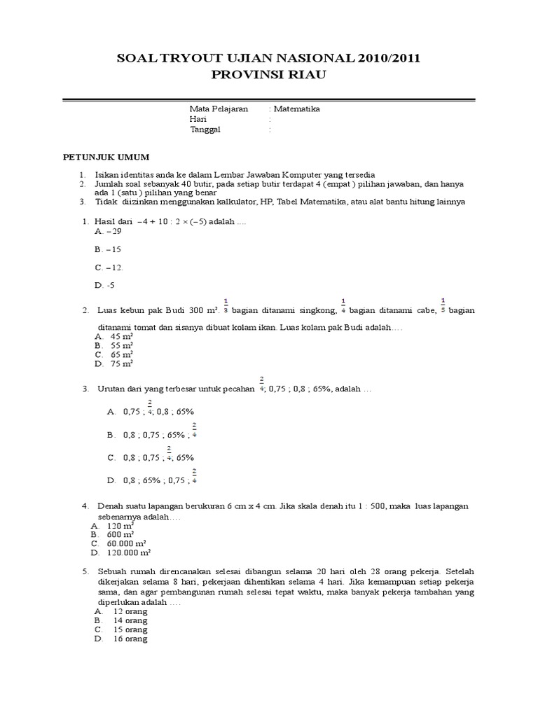 Soal Tryout Ujian Nasional Matematika | PDF