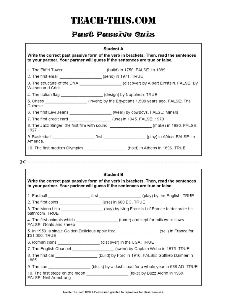 Past Passive Quiz | PDF | Leisure