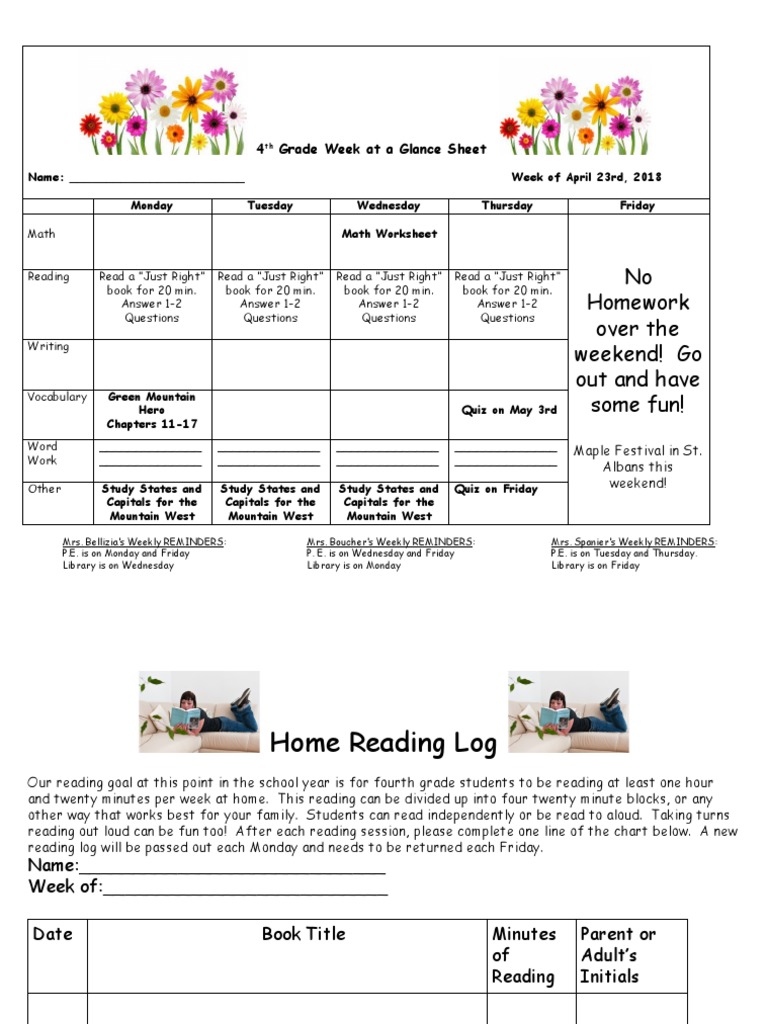 4th Grade Weekly Overview: April 23-27 | PDF | Behavior Modification