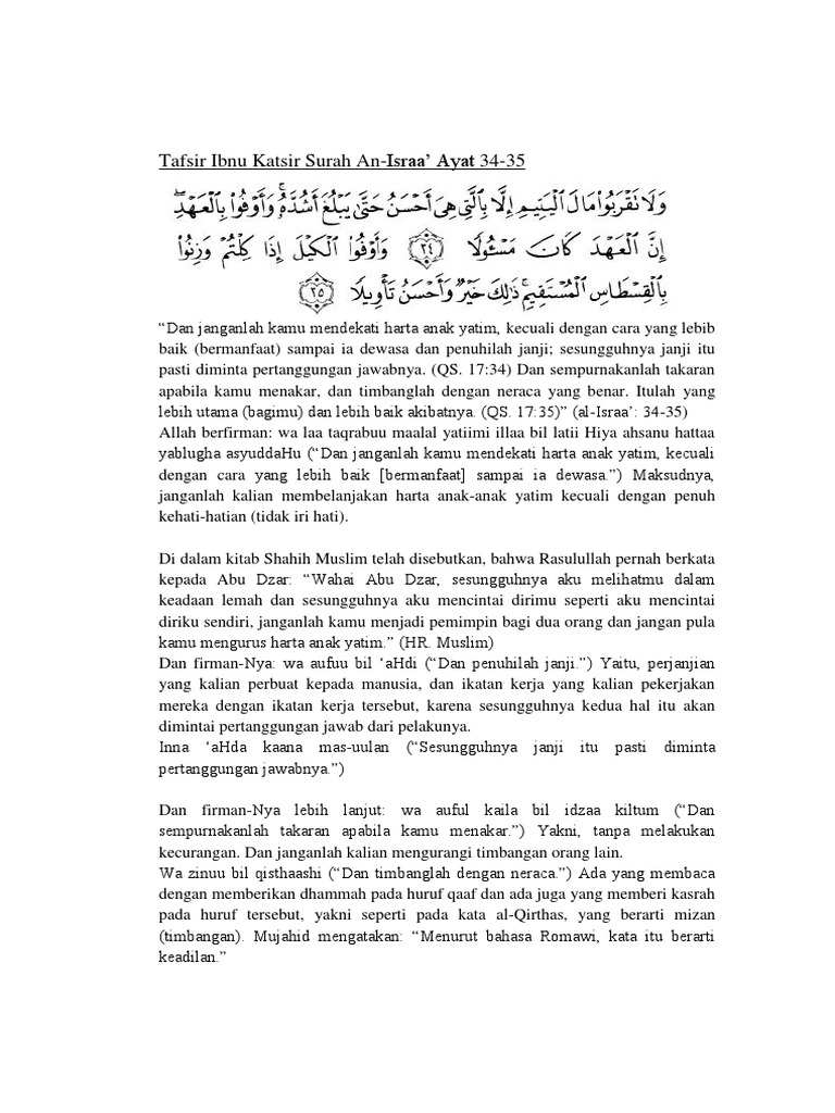 Tafsir Ibnu Katsir Surah Al-Isra' Ayat 35 | PDF