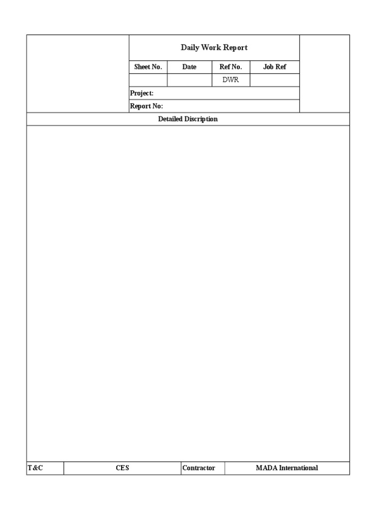 Daily Work Report: Sheet No. Date Ref No. Job Ref | Download Free PDF ...