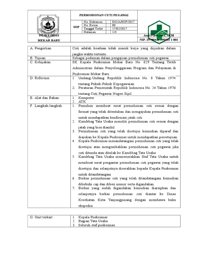 Sop Permohonan Cuti Pegawai | PDF