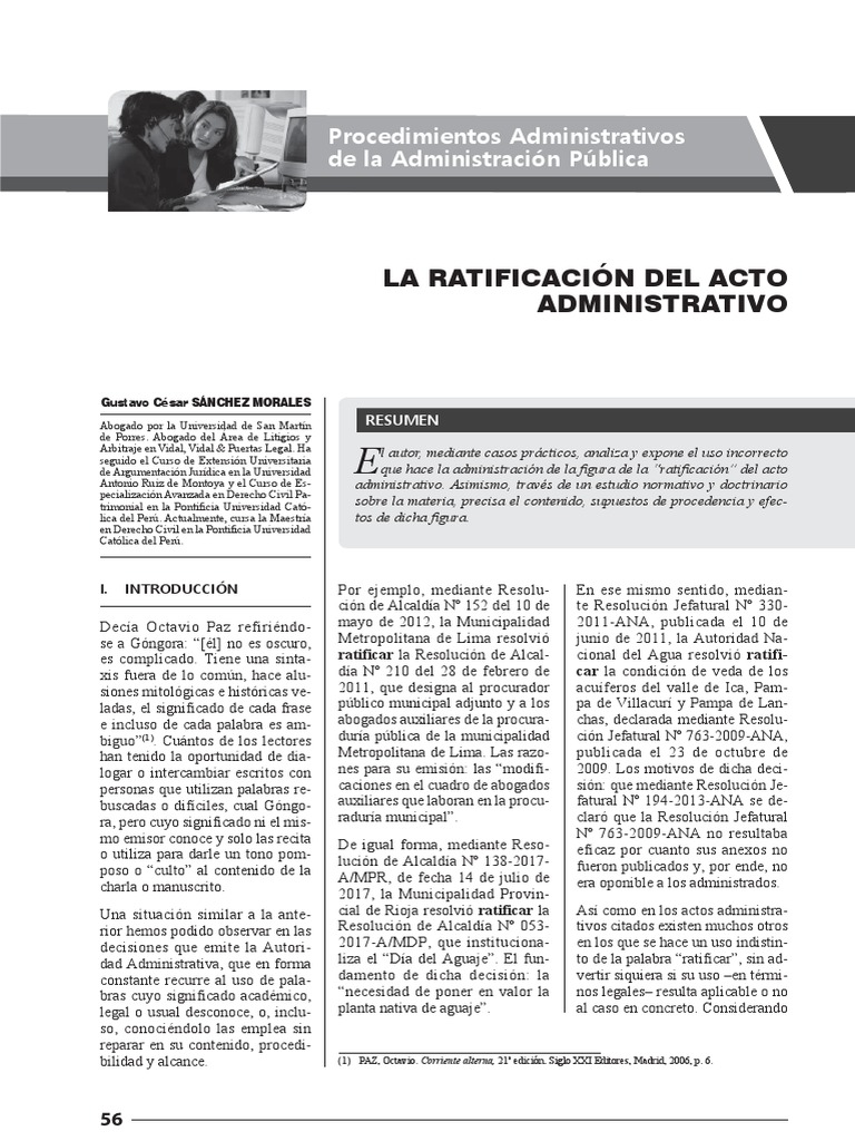 La Ratificación Del Acto Adminsitrativo | PDF | Nulo (ley) | Universidad