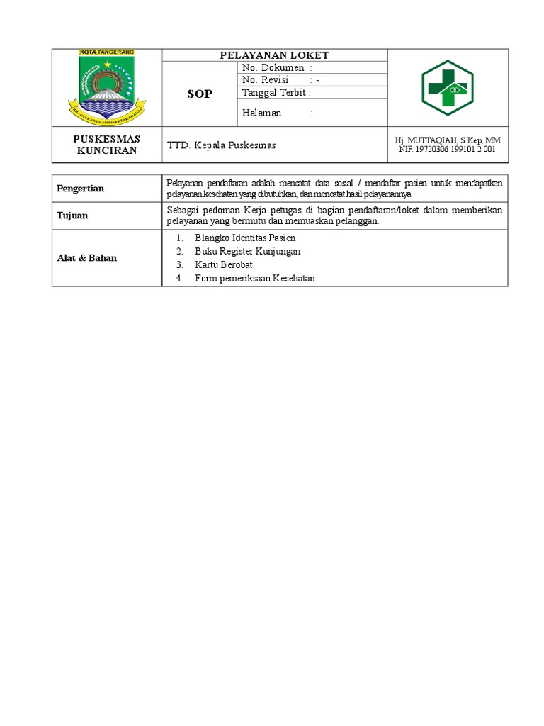 Sop Pelayanan Puskesmas Kunciran | PDF