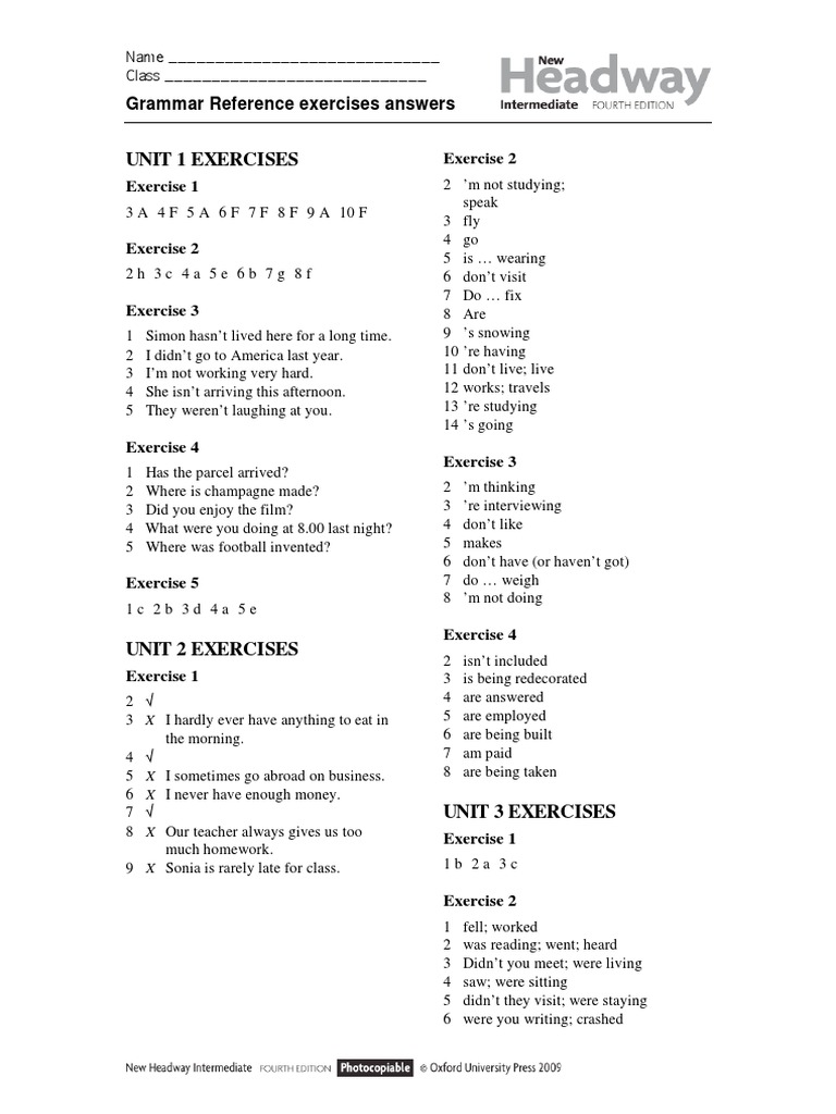 Grammar Reference Exercises Answers: Exercise 2 | PDF