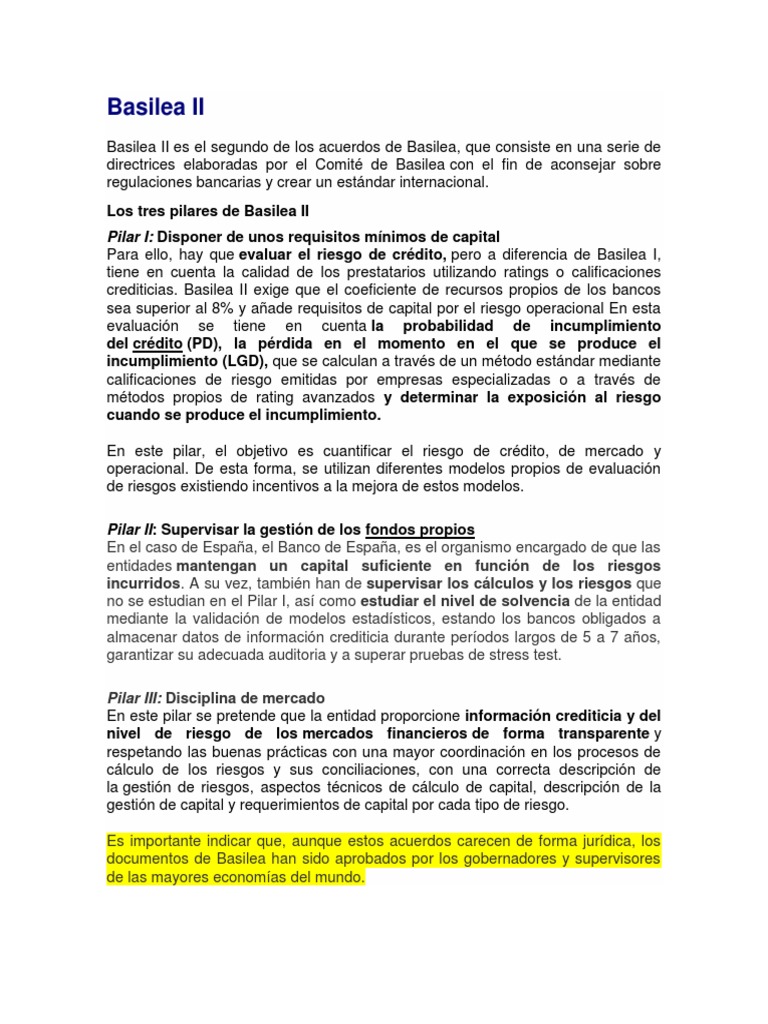 Resumen Basilea II | PDF | Basilea Ii | Economias