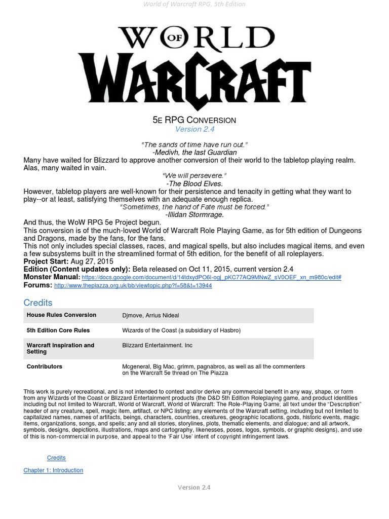 World of Warcraft 5e RPG Core Document | PDF | Races And Factions Of ...
