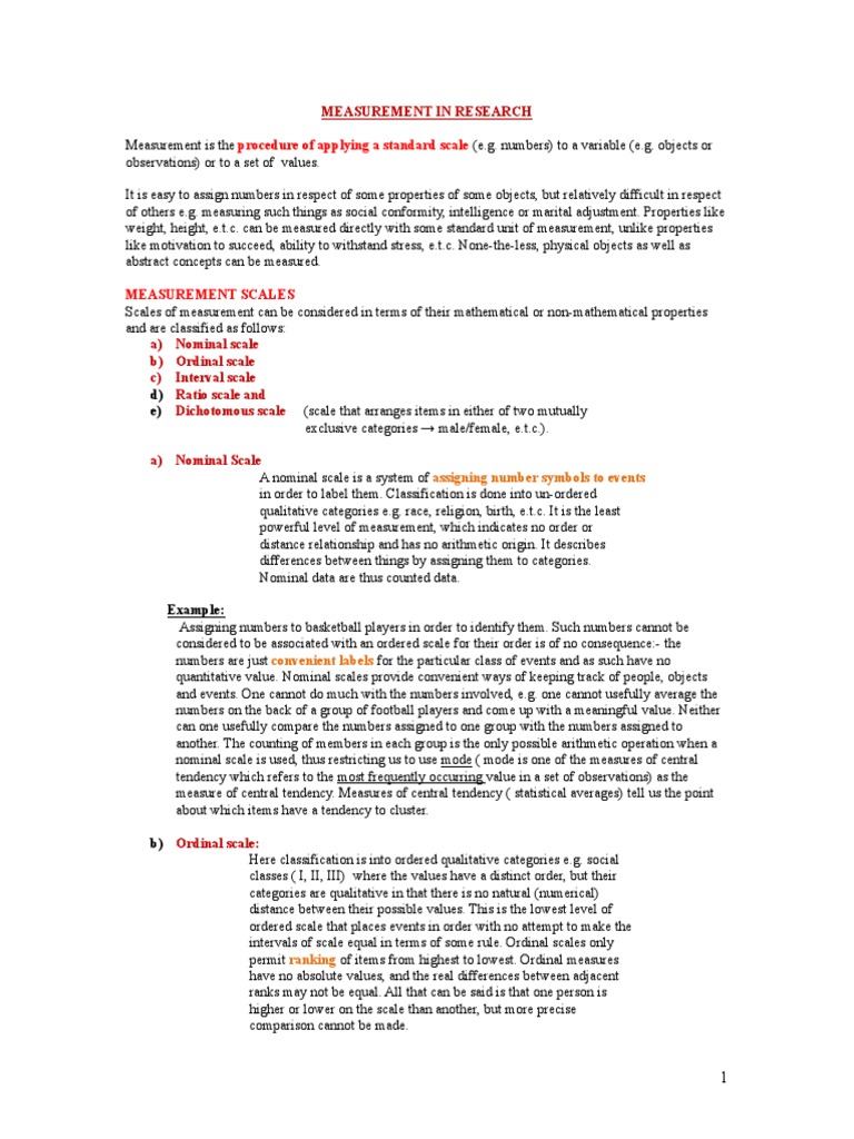 Measurement in Research | PDF | Level Of Measurement | Arithmetic Mean
