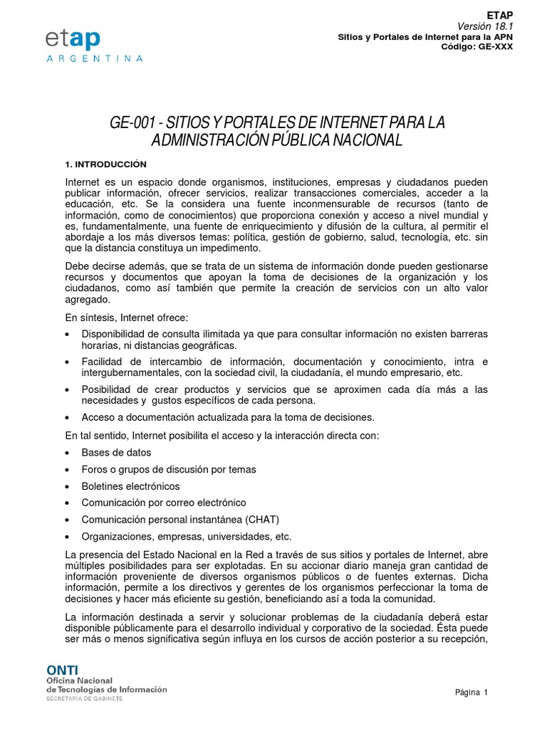 ONTI - Pautas para Sitios y Portales de Internet | PDF | Gobierno E ...