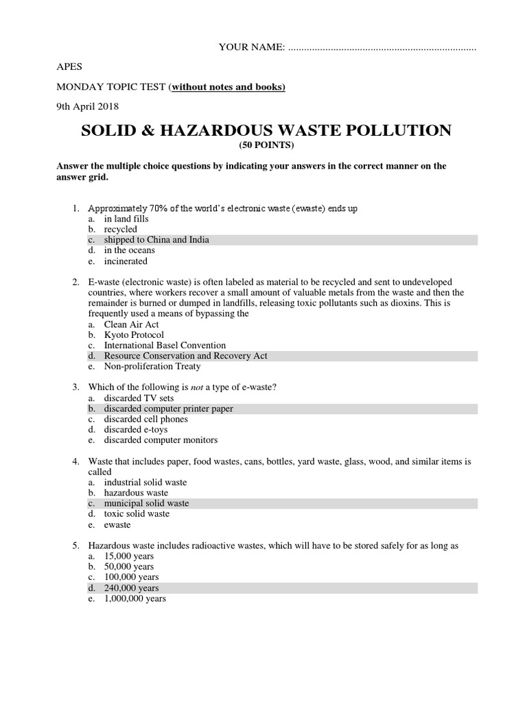 Solid and Hazardous Waste Questions & Mark scheme | Electronic Waste ...