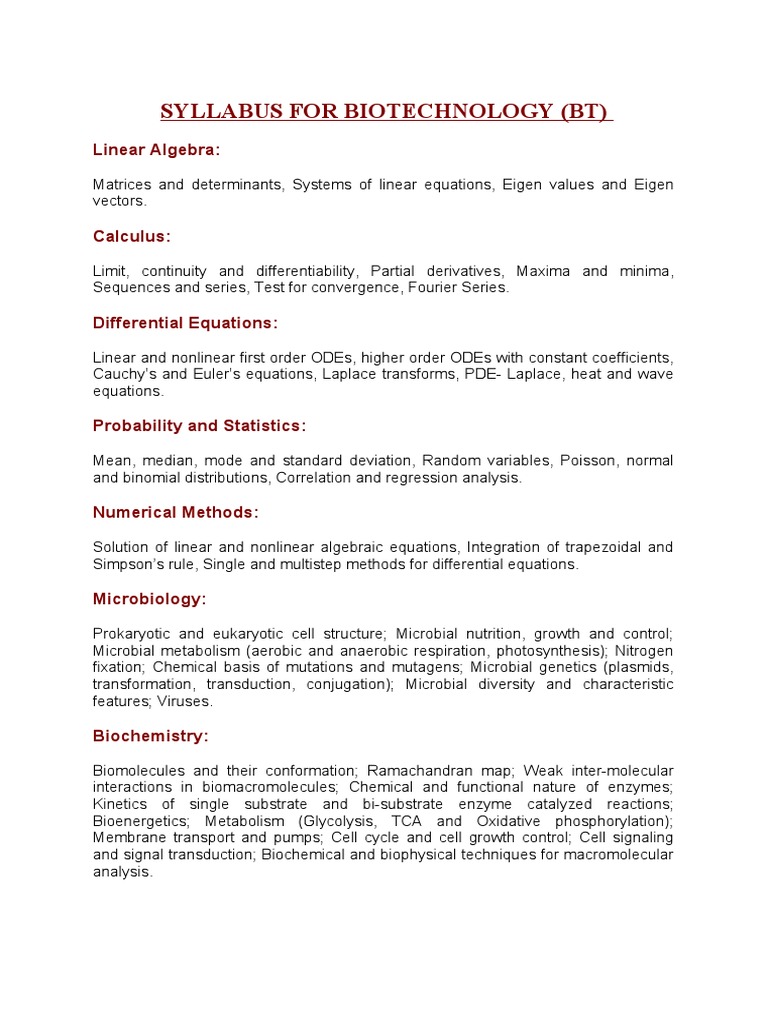 Syllabus For Biotechnology | PDF | Metabolism | Molecular Cloning