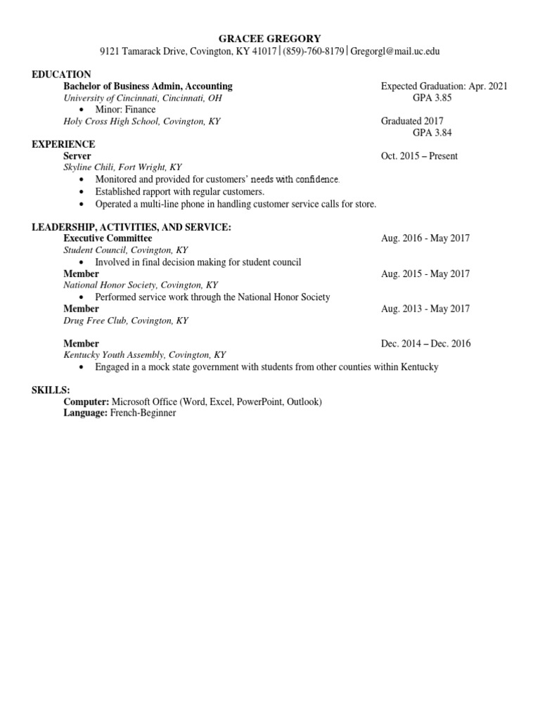 Gracee Gregory - Resume | PDF