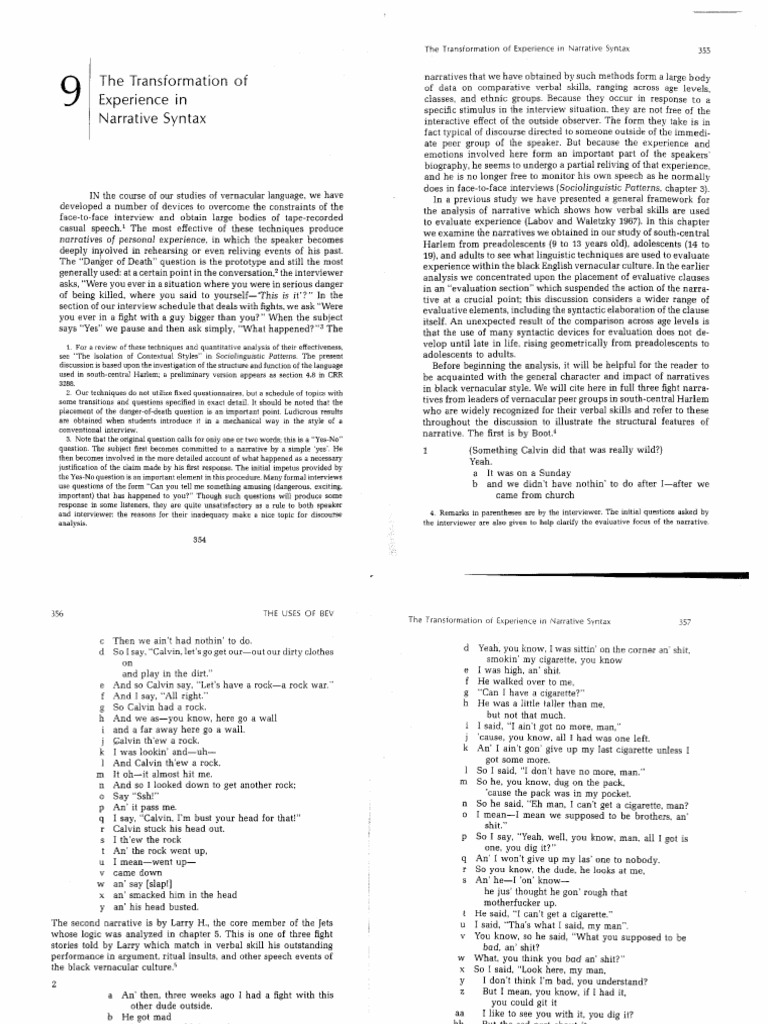 Labov, William - The Transformation of Experience in Narrative Syntax ...