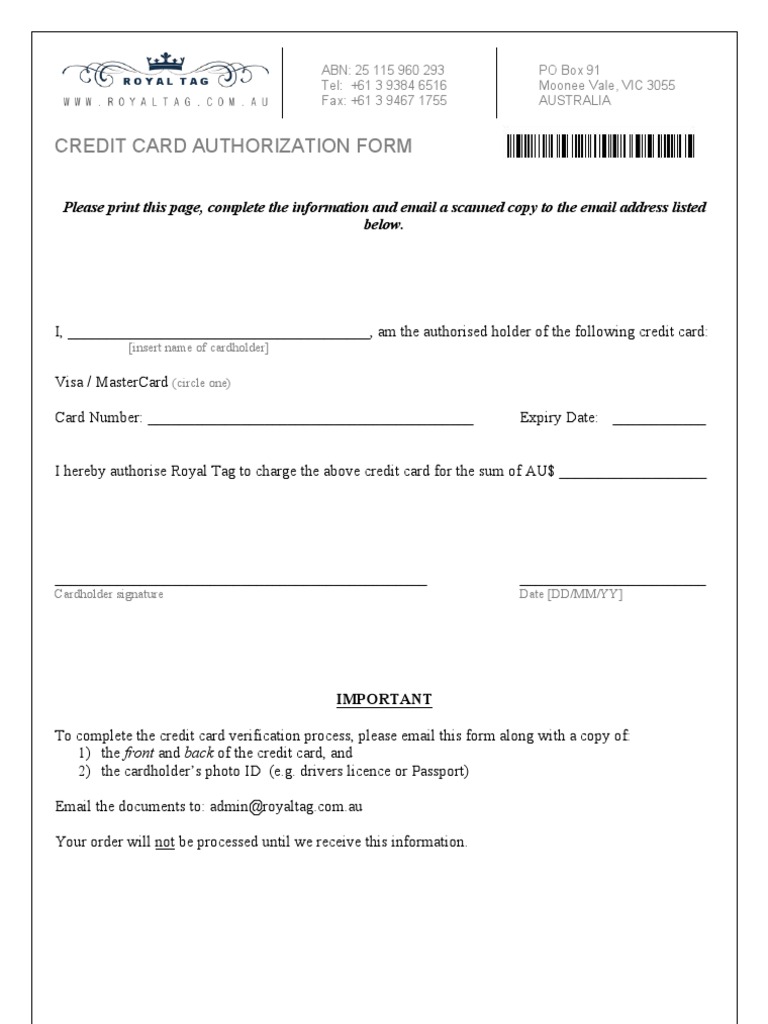 Credit Card Authorization Form Template | PDF