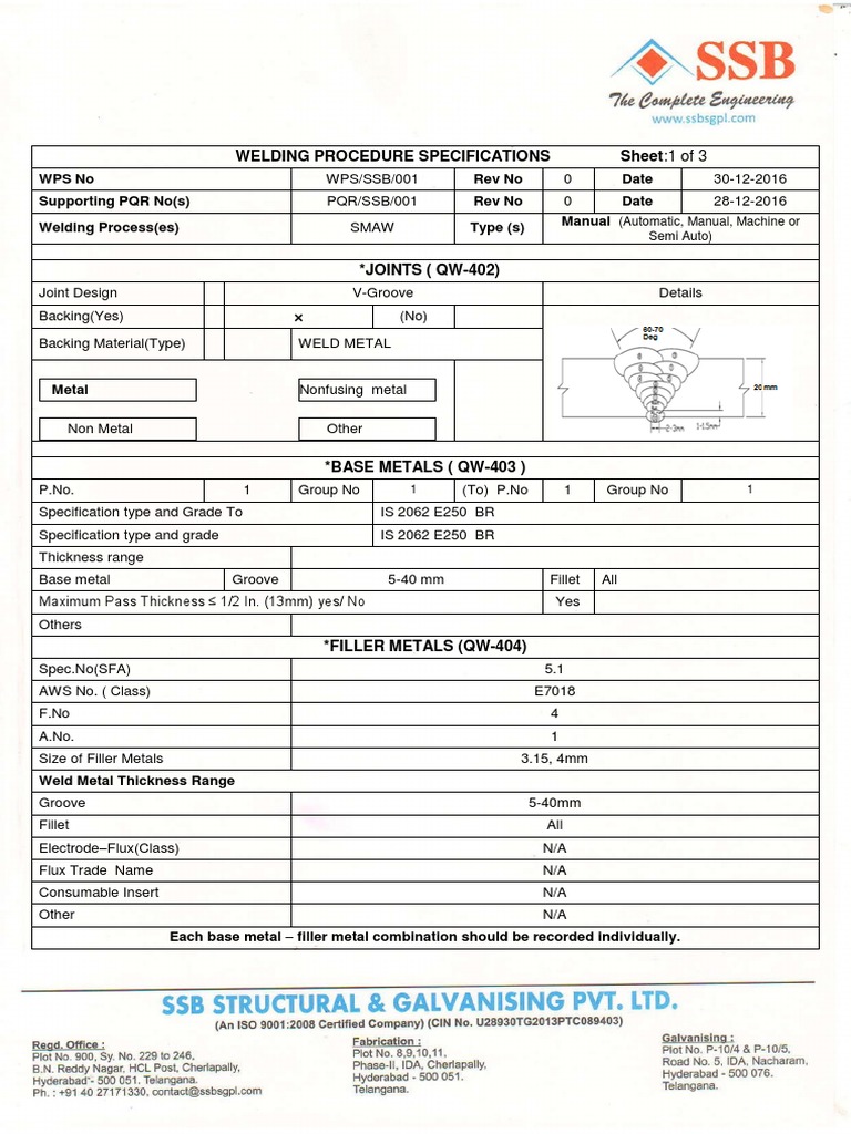Smaw Wps Final | PDF | Welding | Construction
