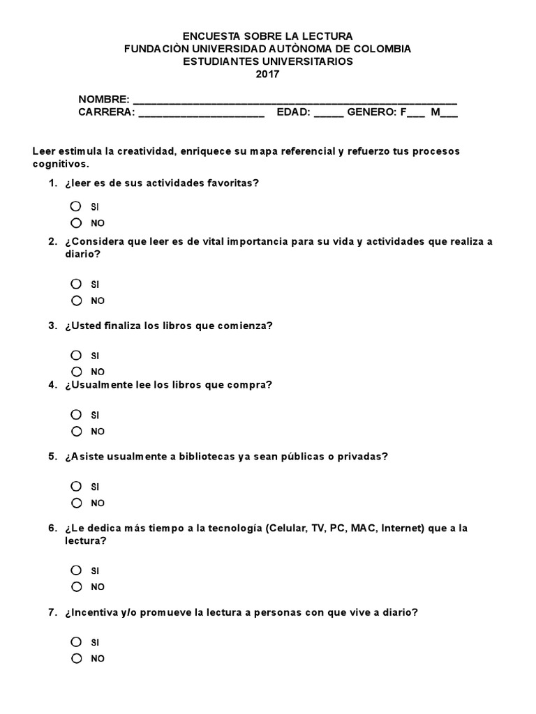 Encuesta Sobre La Lectura
