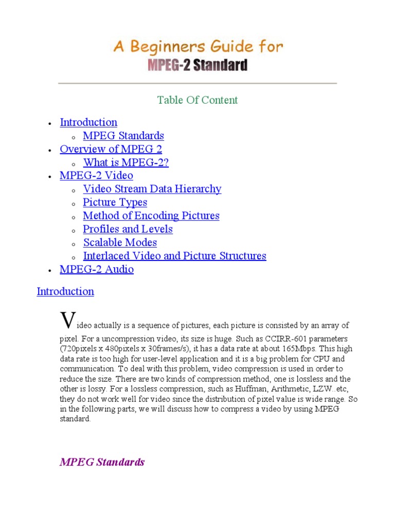 Understanding MPEG-2 Standards | PDF | Data Compression | Video